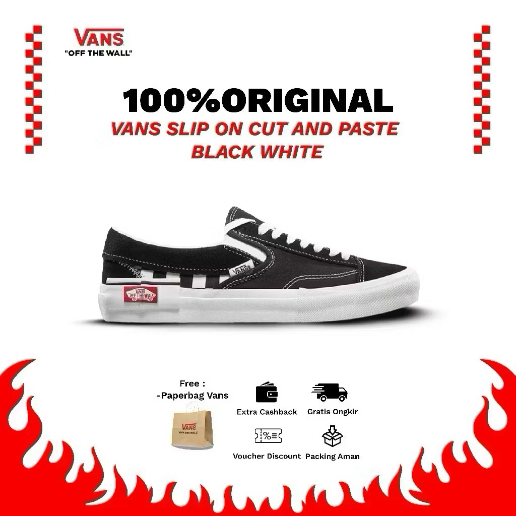 Jual SLIP ON CUT N PASTE BLACK WHITE ORIGINAL | Shopee Indonesia