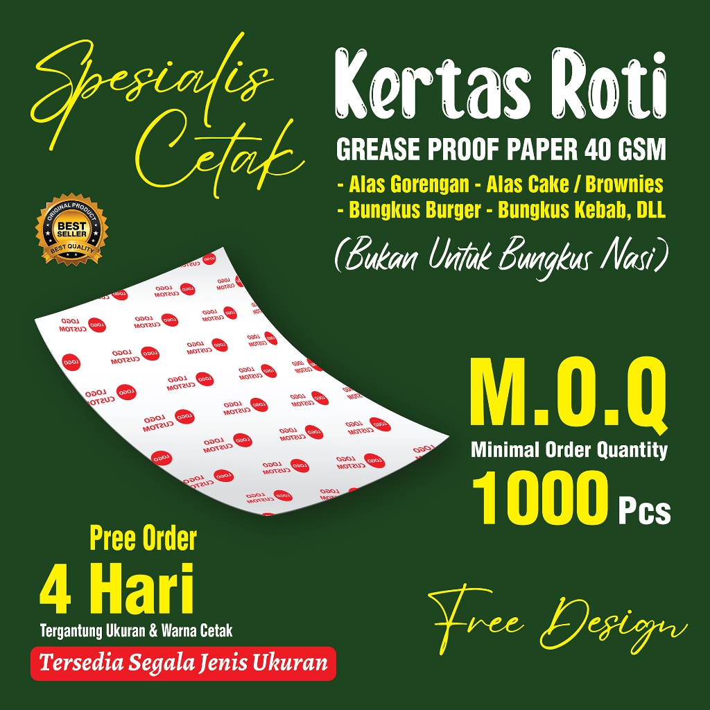 Jual CUSTOM Kertas Roti Foodgrade / Wax Paper/Bungkus Makanan/Alas ...