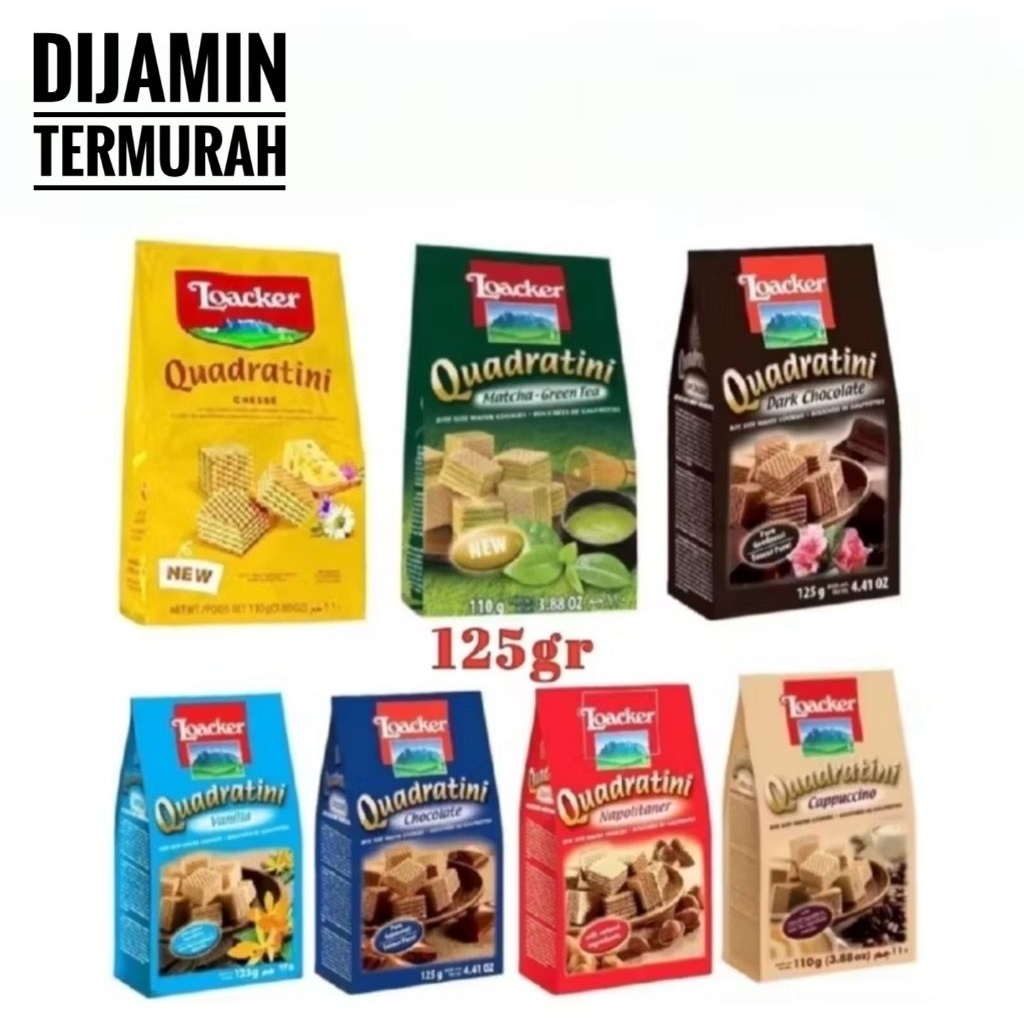 Jual Loacker Quadratini Wafer Biskuit Italia 125gr Premium Chocolate ...