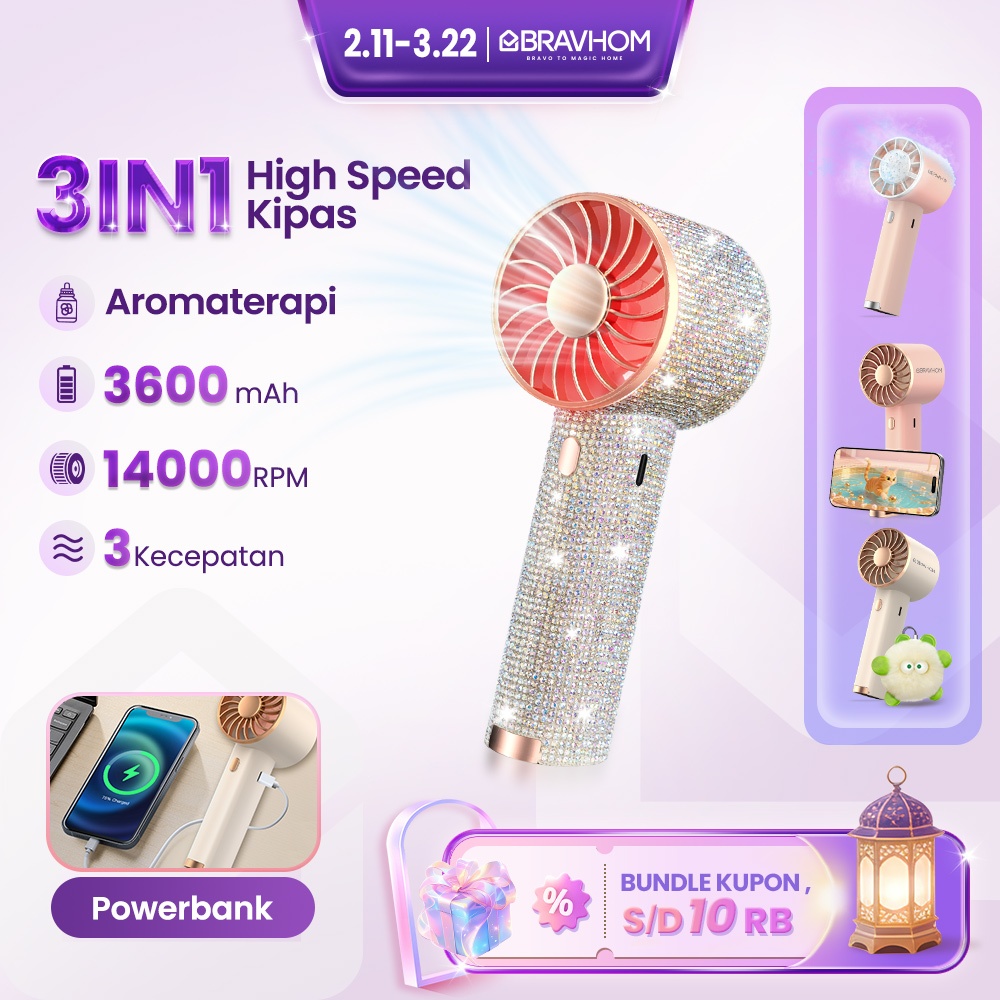 Jual BRAVHOM Kipas Angin dan Stiker 3600mAh Digunakan sebagai Powerbank ...