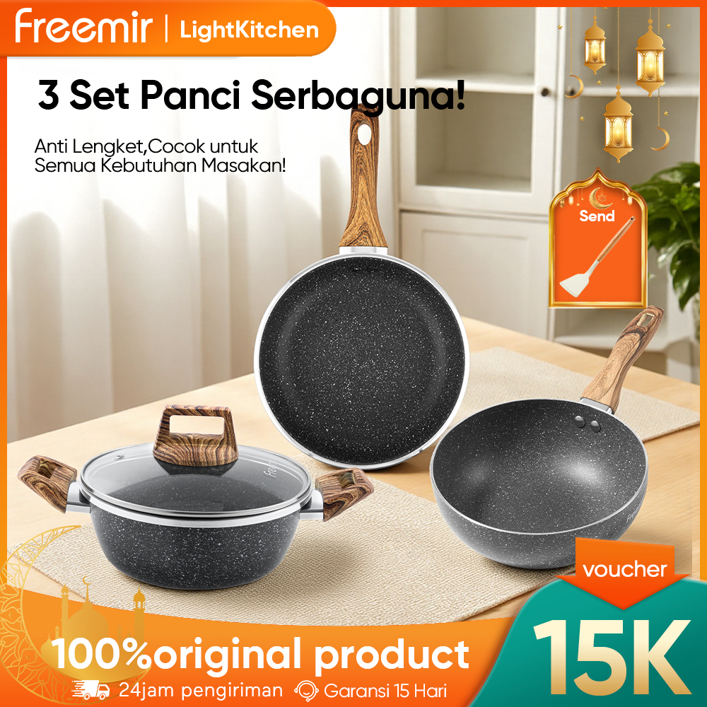 Jual freemir Wajan 3 Set Panci Wajan Penggorengan Anti Lengket dengan ...