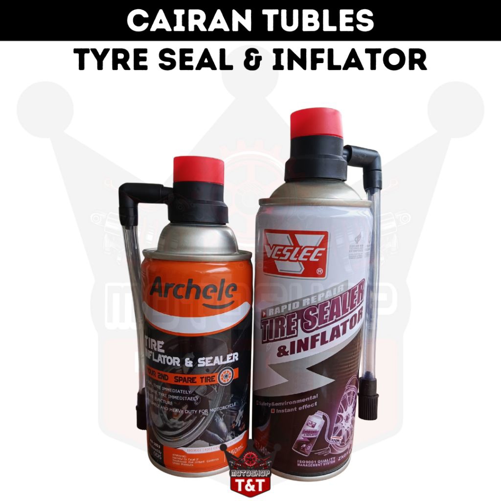 Jual Cairan Penambal Ban Tubeles + Pompa Angin ARCHELE 350 ml 450 ml ...