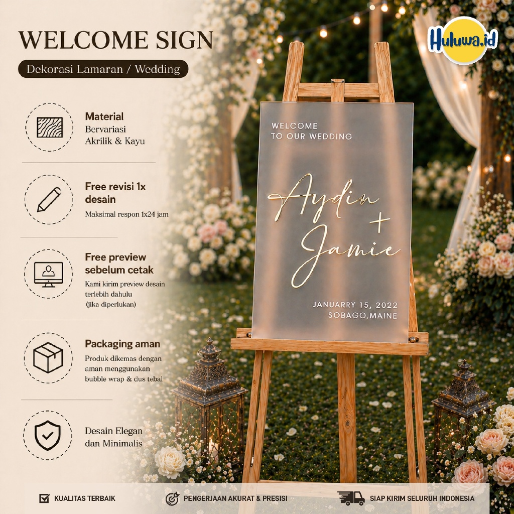 Jual Welcome Sign Wedding Kayu/Akrilik Custom Nama | Papan Selamat ...