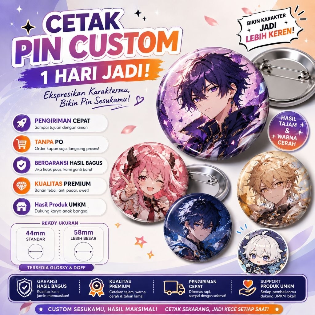 Jual TERLARIS) CETAK PIN PENITI Bross CUSTOM 44mm TERMURAH PIN bros ...