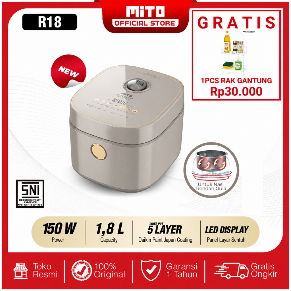 Jual Smart Rice Cooker Mito R18 Less Sugar 1,8 Liter Low Carbo ...