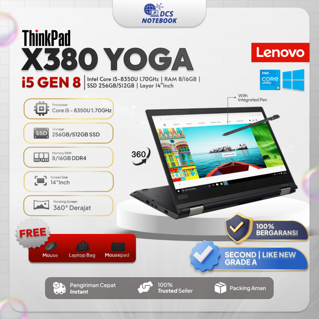 Jual LAPTOP LENOVO THINKPAD 2IN1 X380 YOGA TOUCHSCREEN Intel i5 Gen 8 ...