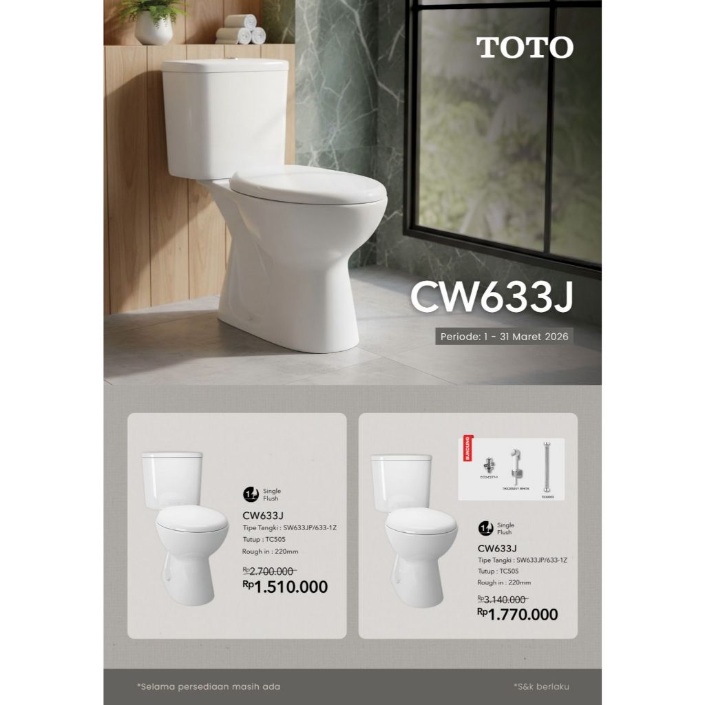 Jual Kloset Duduk TOTO CW633J/SW633JP With TC505 Complete Set | Shopee ...