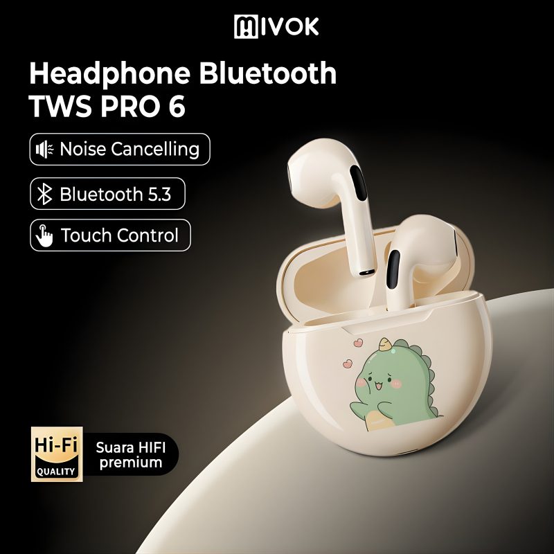 Jual MIVOK J6 TWS Krem Headphone Bluetooth Headset Bluetooth Nirkabel ...