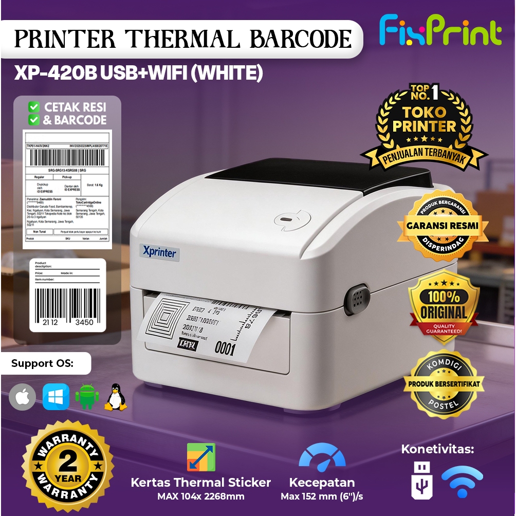 Jual PRINTER RESI XP-420B Barcode Thermal Xantri Label XP-423B BT-112 ...