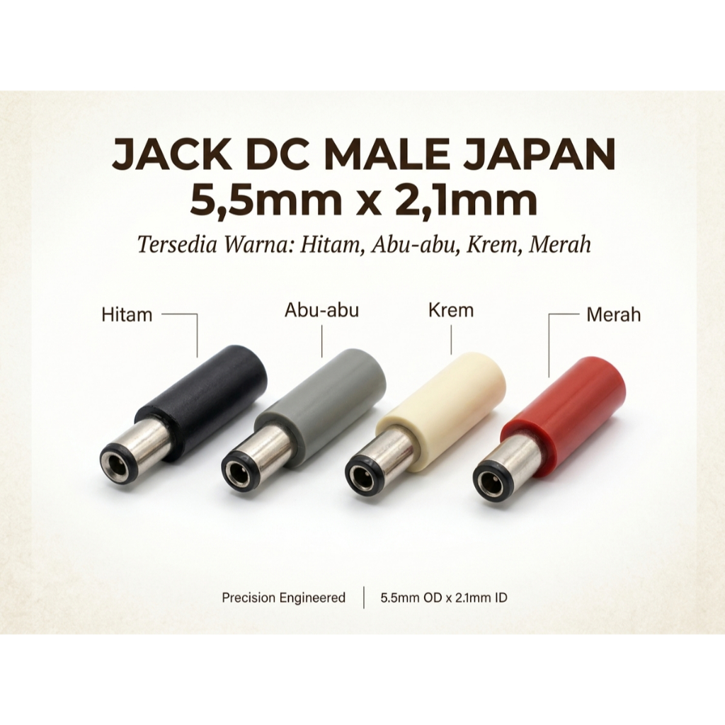Jual jack dc male 5,5mm x 2,1mm warna merah hitam abu-abu krem kualitas ...