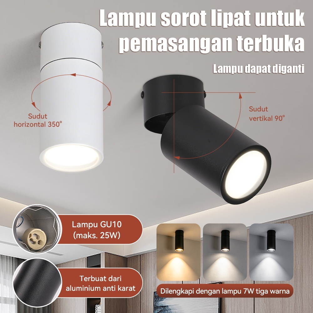 Jual CANMEIJIA GU10 Lampu Downlight Lipat 3 Warna LED Lampu Sorot ...