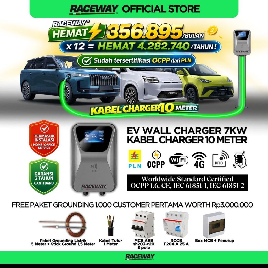 Jual RACEWAY 10 Meter Wall Charger Mobil Listrik BYD Jaecoo Chery ...