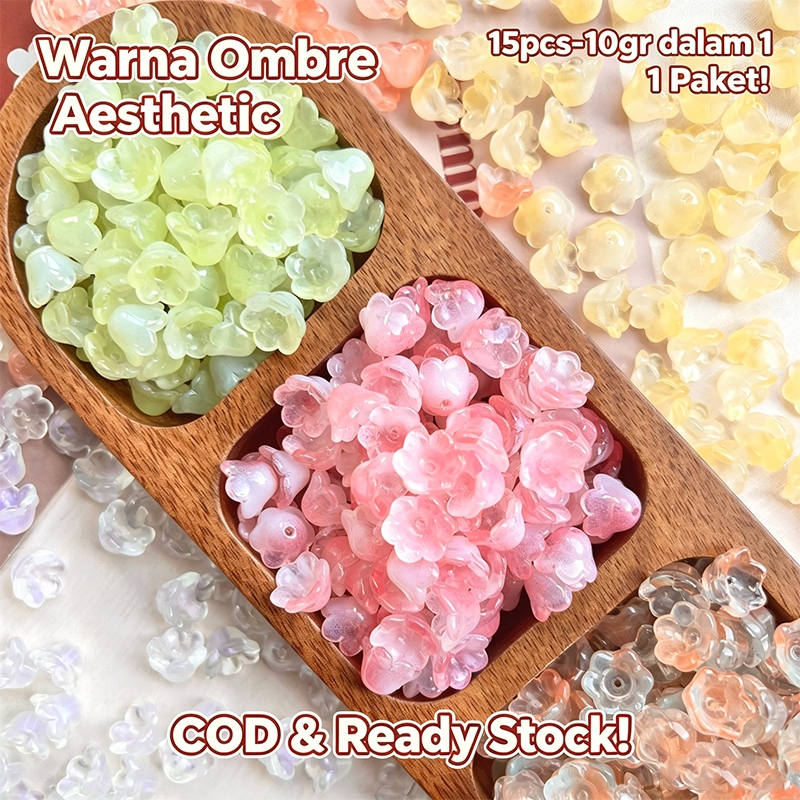 Jual [COD] 15pcs-10gr Manik Bunga Bellflower Ombre Aesthetic DIY Beads ...