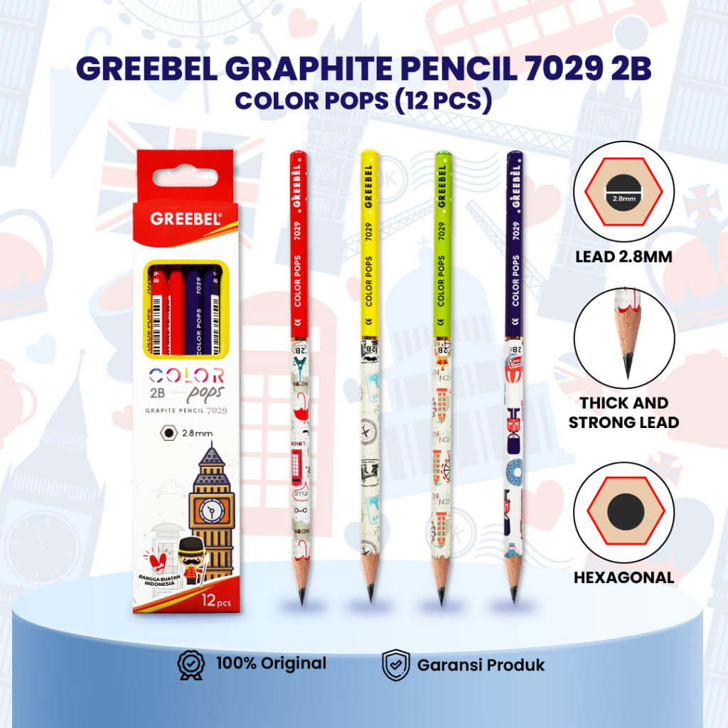 Jual Pencil Pensil Kayu 2B Greebel COLOR POPS (12PCS/BOX) - Graphite ...