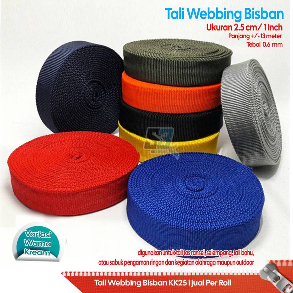 Jual Tali webbing warna warni / Tali Webing 2.5 cm Tebal Kuat/ Tali ...