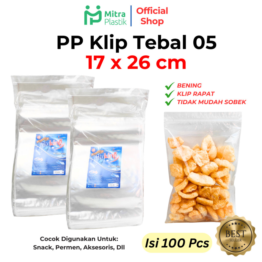 Jual Plastik PP Klip 17x26 Tebal 50 Micron Kemasan Snack BluKing Zip ...