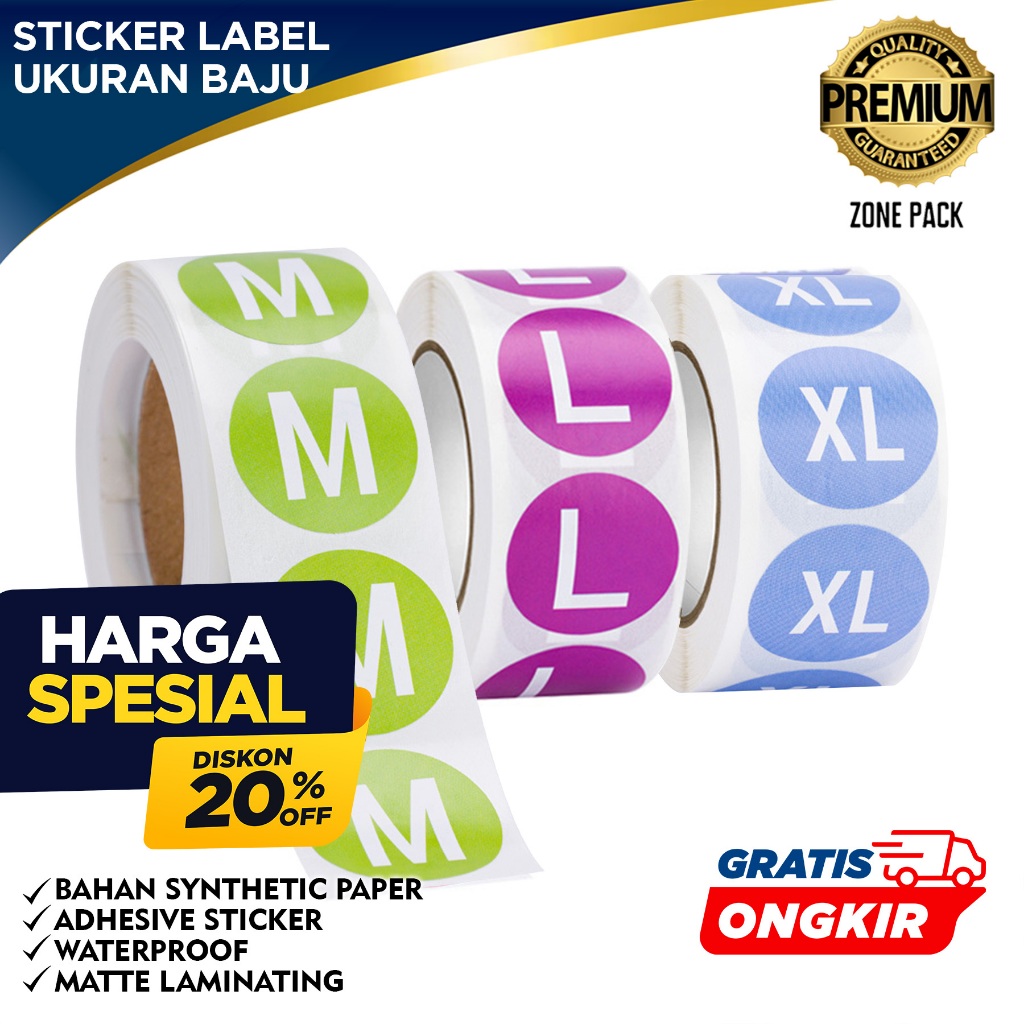 Jual 1 roll (500 pcs) Stiker Label Ukuran baju | Stiker Size XS S M L ...