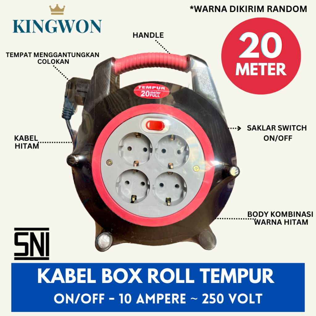 Jual KABEL ROLL 20 METER BOX KABEL STOP KONTAK KABEL GULUNG SAKLAR ON ...