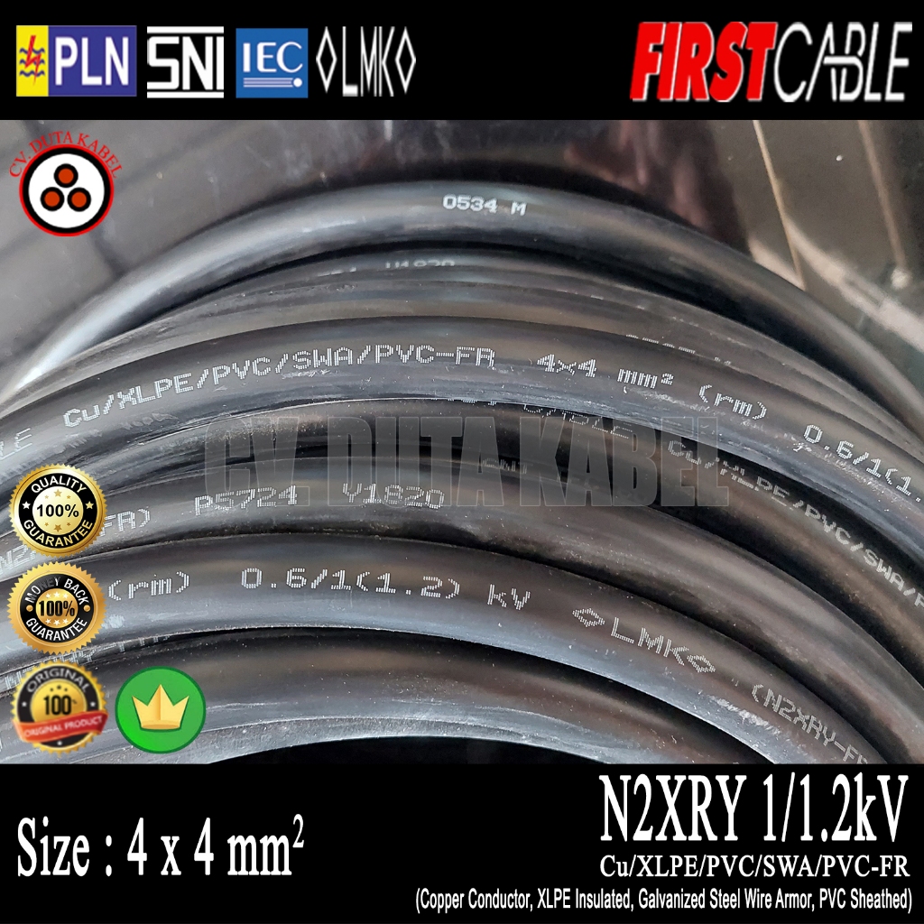 Jual Kabel N2XRY 4x4 mm2 FIRST CABLE (Cu/XLPE/SWA/PVC) 4x4 mm/4 x 4 mm2 ...
