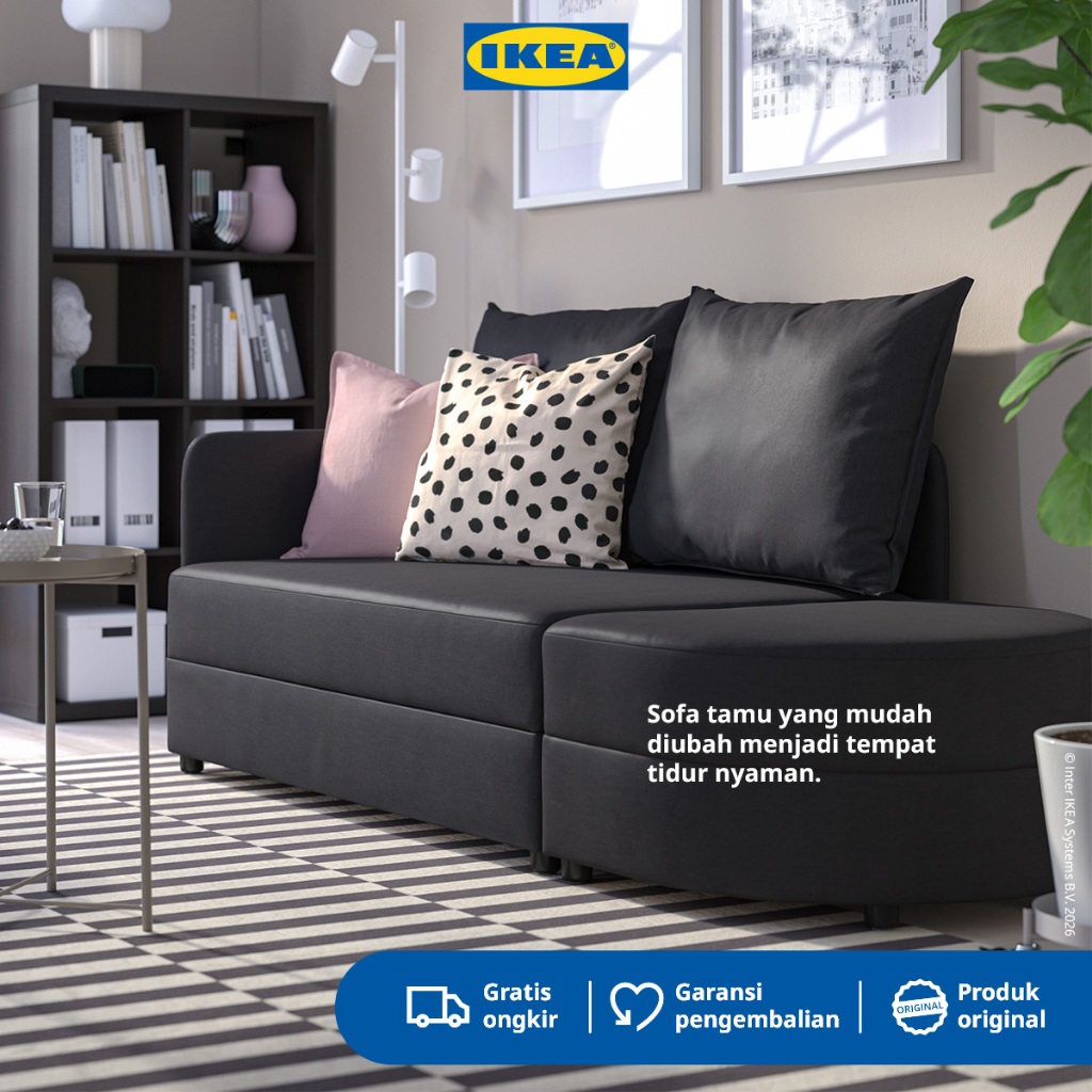 Jual IKEA LINDAKRA Sofa Tempat Tidur 2 Dudukan Hitam Vissle Abu Abu Tua ...