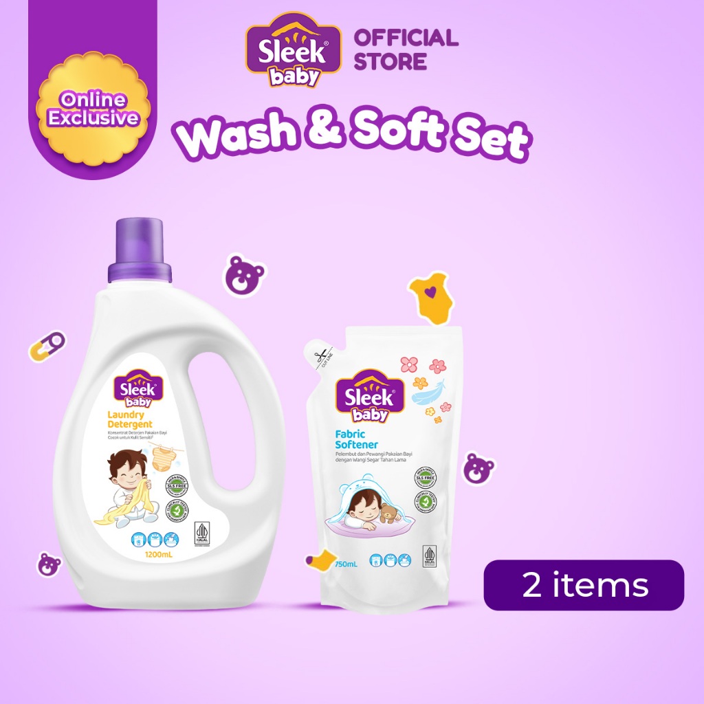 Jual Sleek Baby Wash & Soft Set - Laundry Detergent 1200ml & Softener ...
