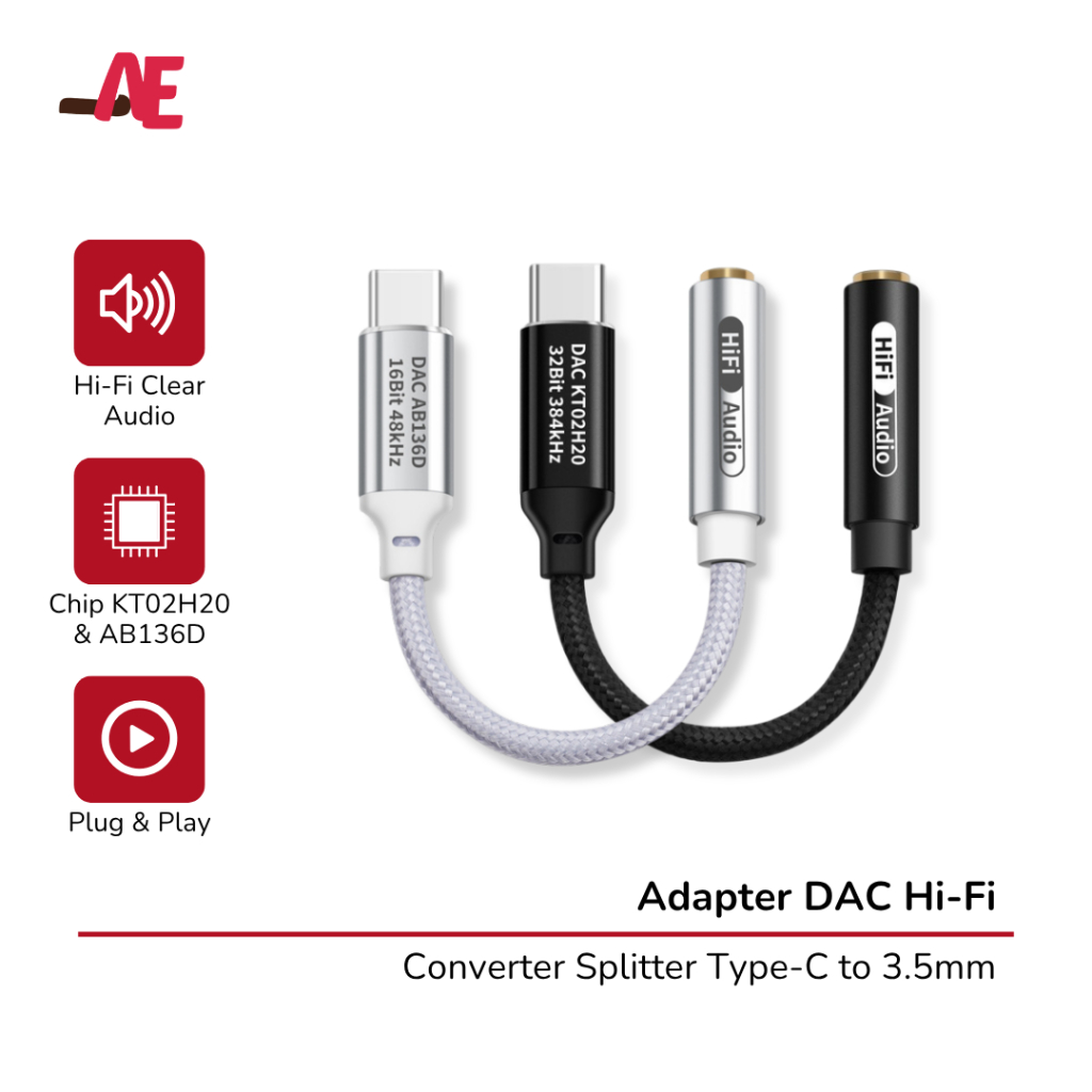 Jual Adaptor DAC Hi-Res Converter KT02H20 Type C to 3.5mm (Silver ...