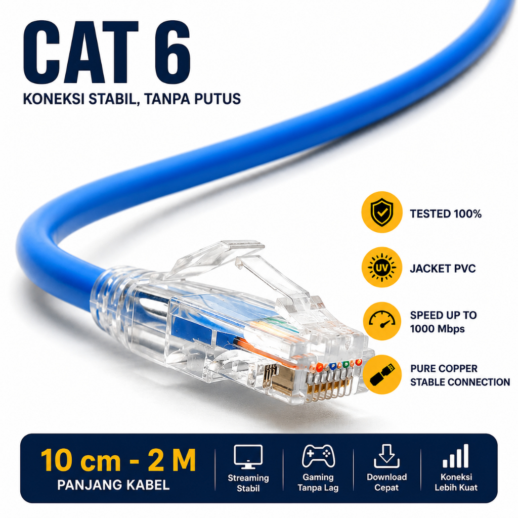 Jual KABEL LAN Cat6 RJ45 High Speed Gigabit 1000Mbps internet stabil ...