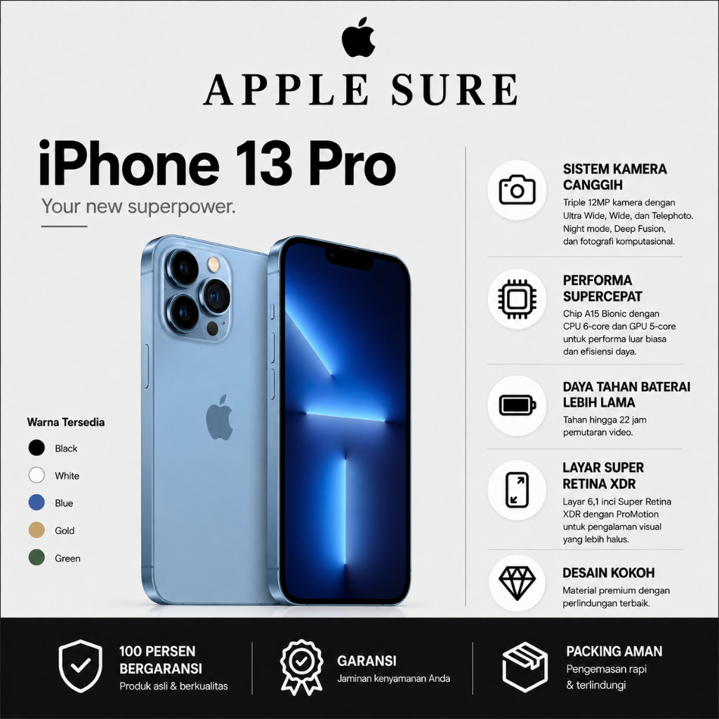 Jual Apple iPhone 13 PRO 128GB 256GB FULLSET SECOND HAND INTERNASIONAL ...