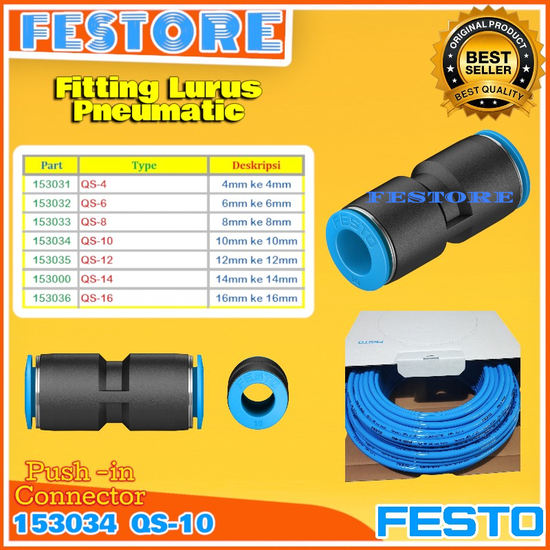 Jual FESTO PartNo: 153034 QS-10 Push-in connector | Shopee Indonesia