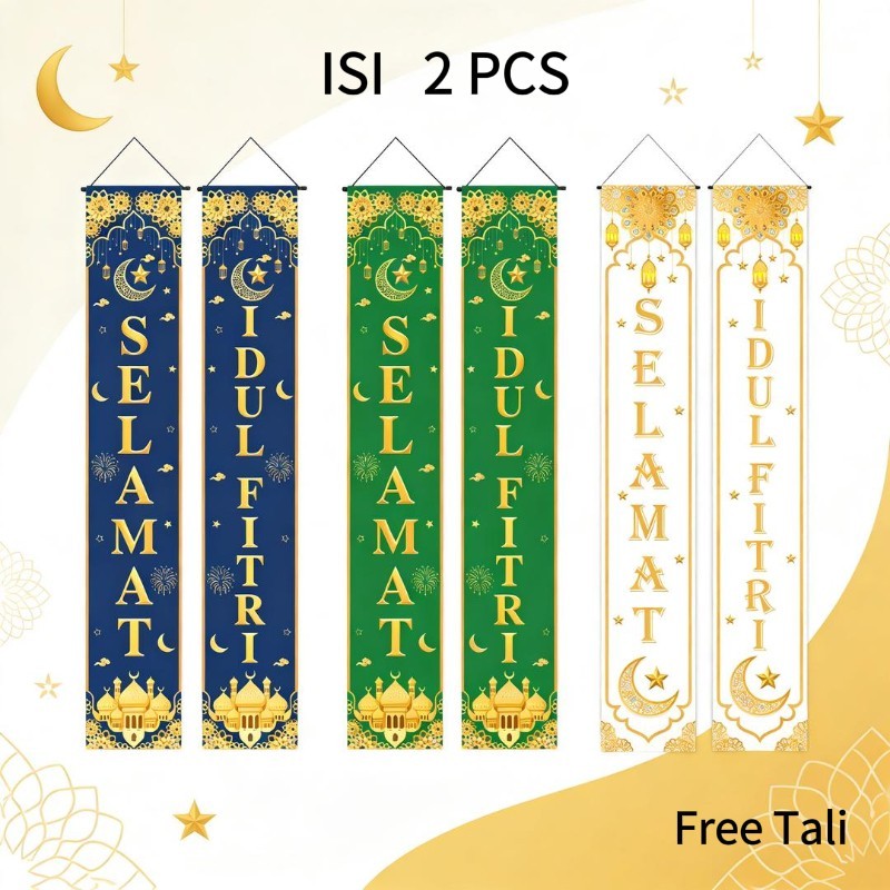 Jual 180*30Cm Banner Spanduk Gantung Hijau Biru Putih Emas Hiasan Pintu ...