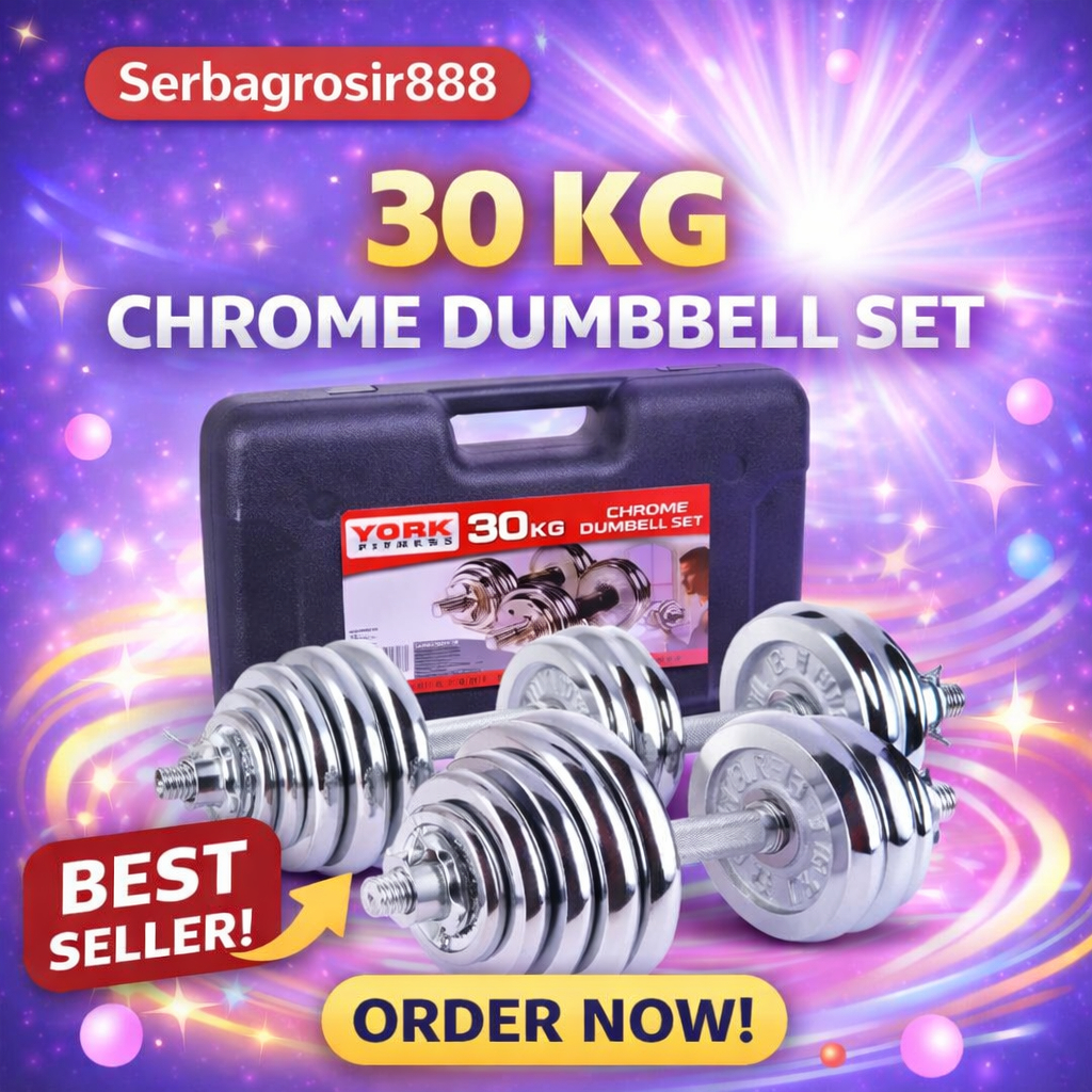 Jual KHUSUS GOJEK Dumbell York 30kg Chrome / Barbel 30kg / Dumbel Set ...