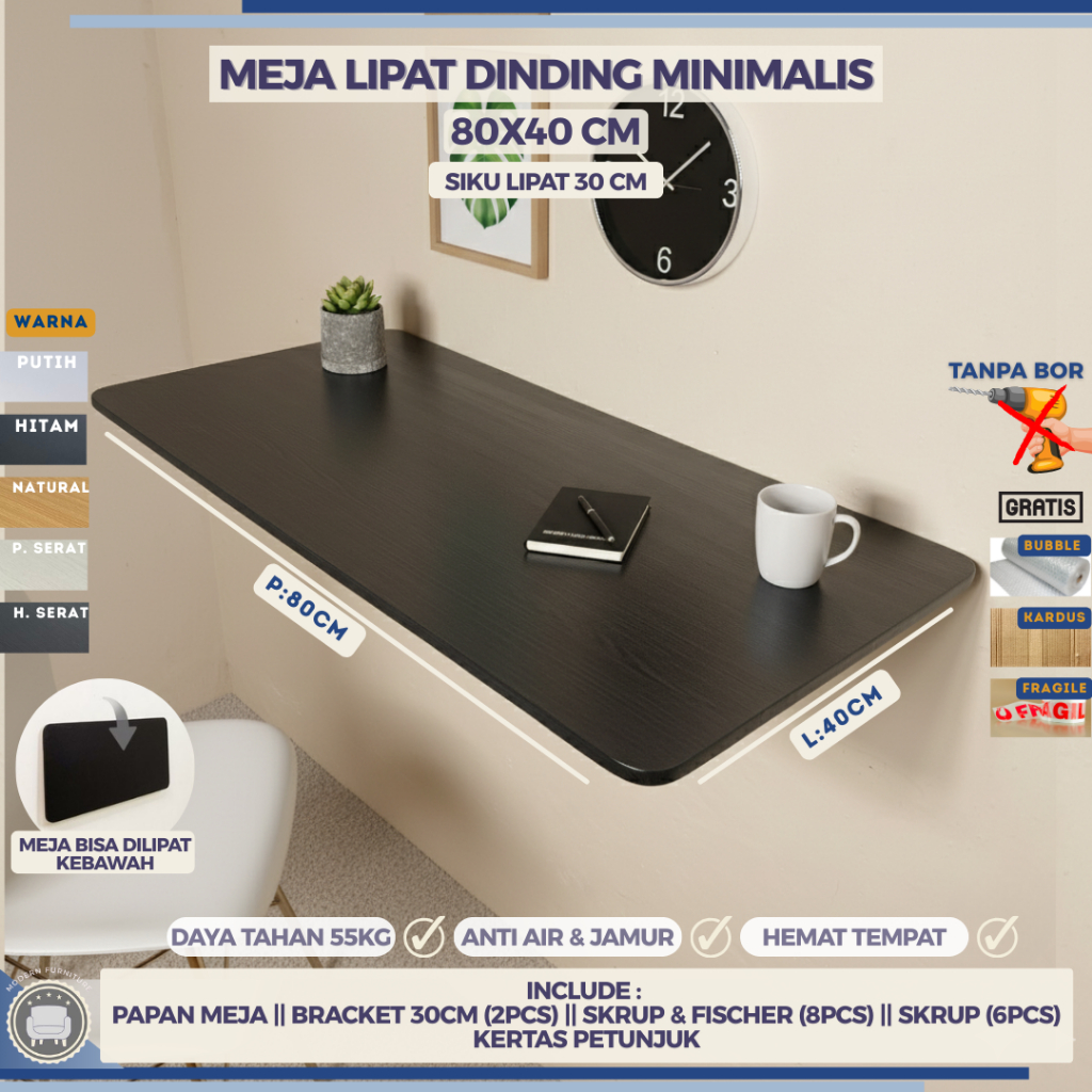 Jual MEJA LIPAT DINDING 80 X 40 SATU SET / MEJA BELAJAR / MEJA LAPTOP ...