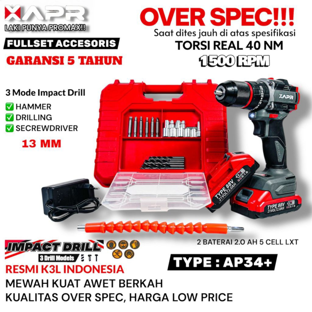 Jual APR JAPAN Bor Impact Drill BRUSHLESS AP34+ 13mm keyless auto lock ...
