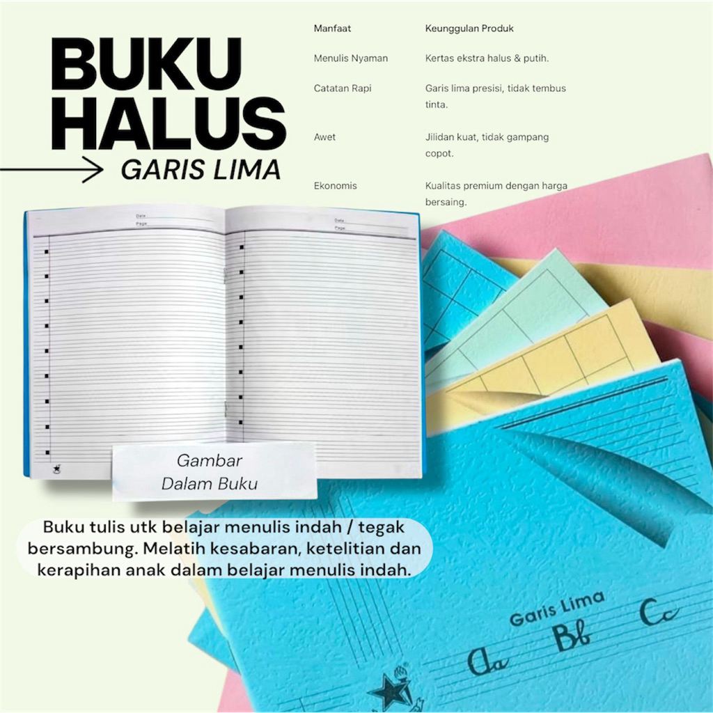 Jual Buku Tulis Halus GARIS LIMA (5) | Buku Menulis Elok Tegak ...
