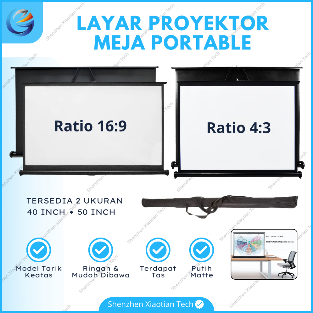 Jual Table Projector Screen Portable Folding 40 Inch - 50 Inch 4:3 Dan ...