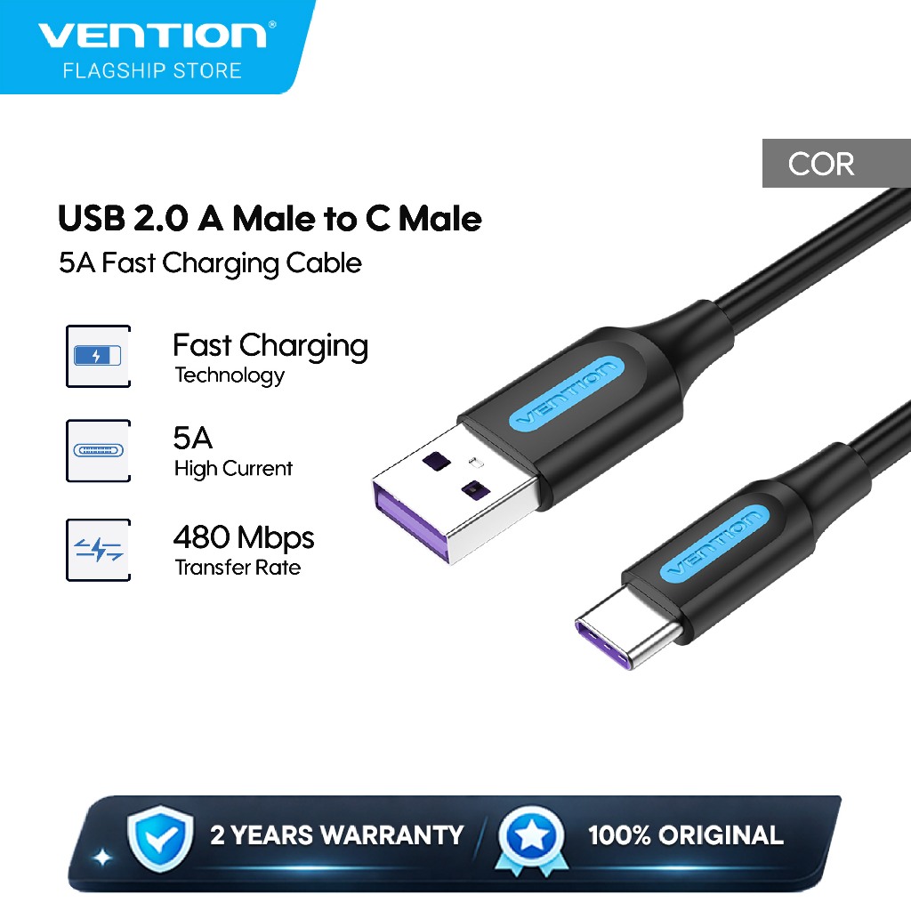 Jual Vention Cable Charger USB A to Type C 5A Fast Charging - COR ...