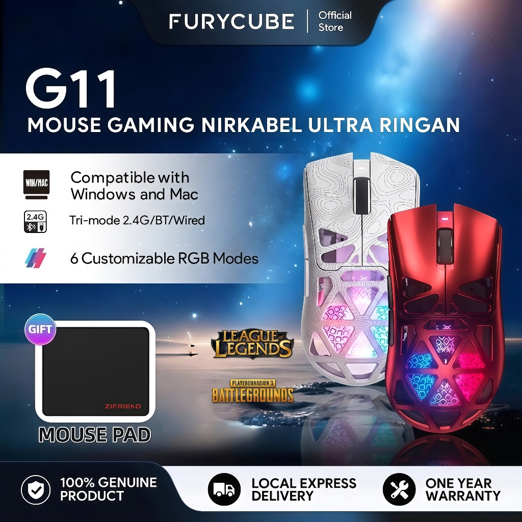 Jual FURYCUBE G11 Mouse Metallic Red Wireless Mice For Gaming Office ...
