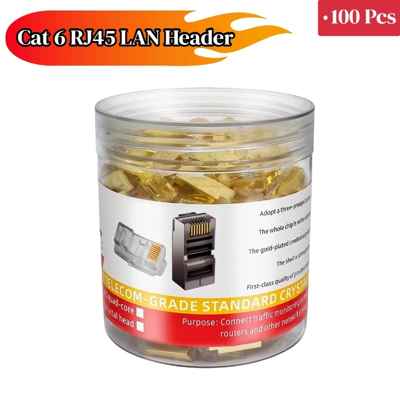 Jual Konektor LAN Cat6 RJ45 100Pcs Pure Copper Gold Plated Gigabit ...