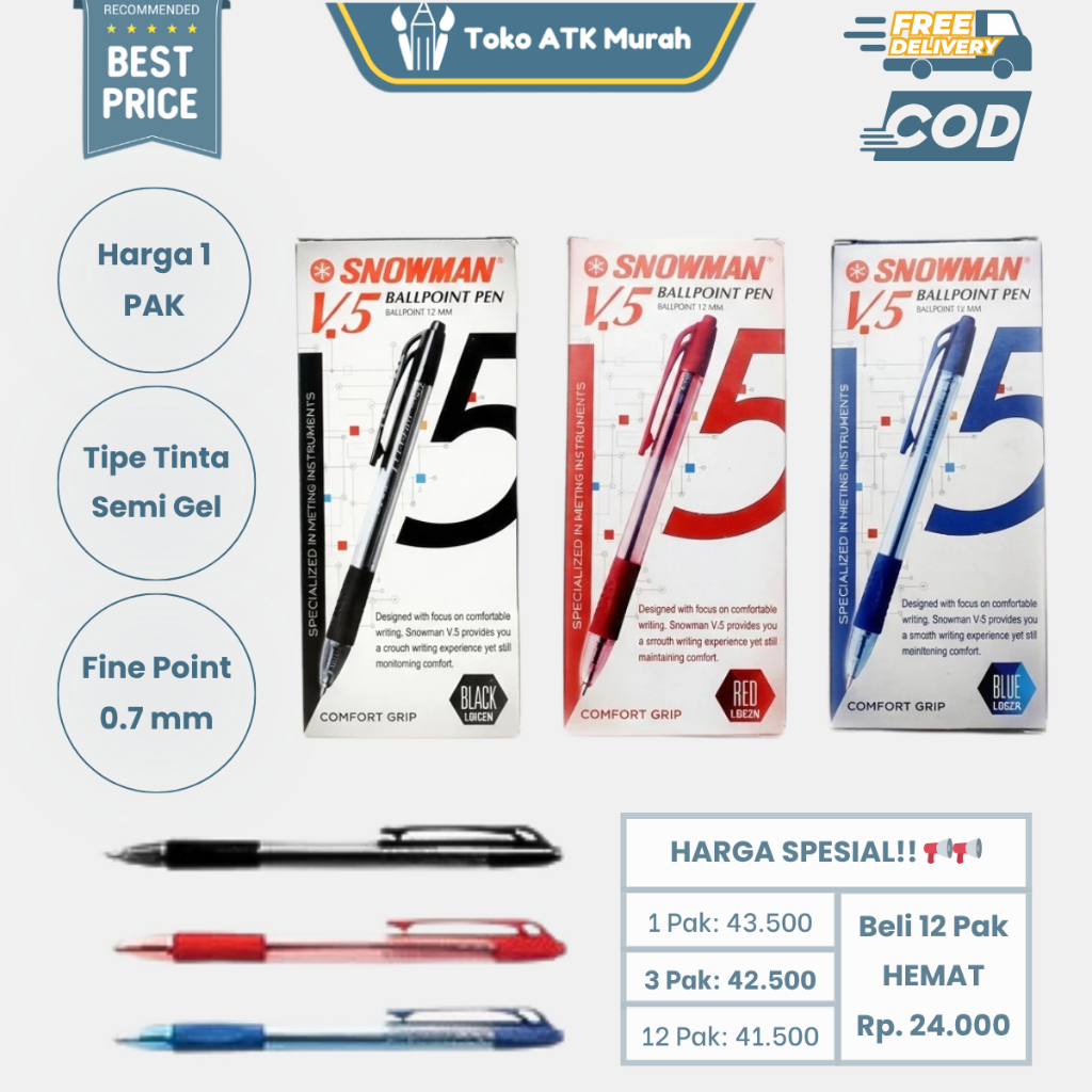 Jual Ballpoint / Pulpen Snowman V5 1 Pak / 12 pcs | Shopee Indonesia