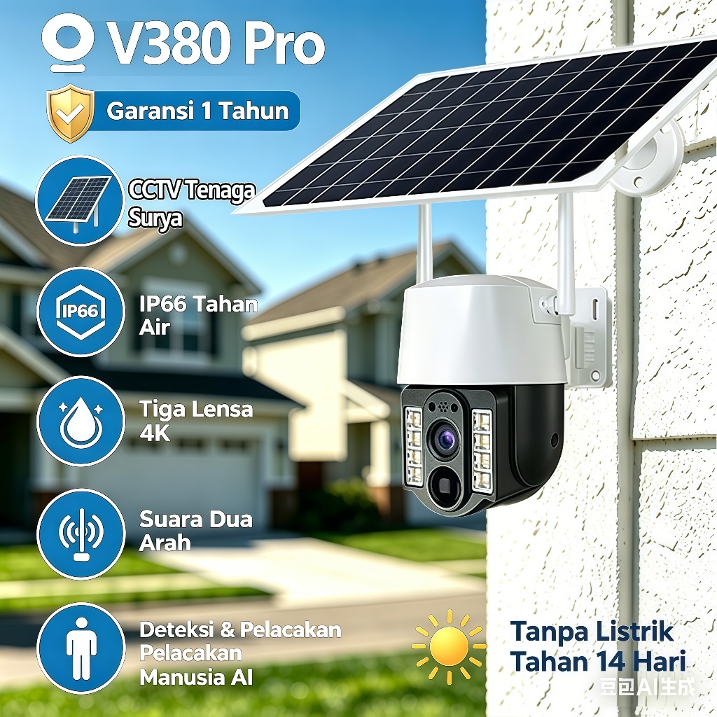 Jual CCTV V380 Pro 4G WIFI Kamera CCTV Luar Ruangan 5MP HD Tenaga Surya ...