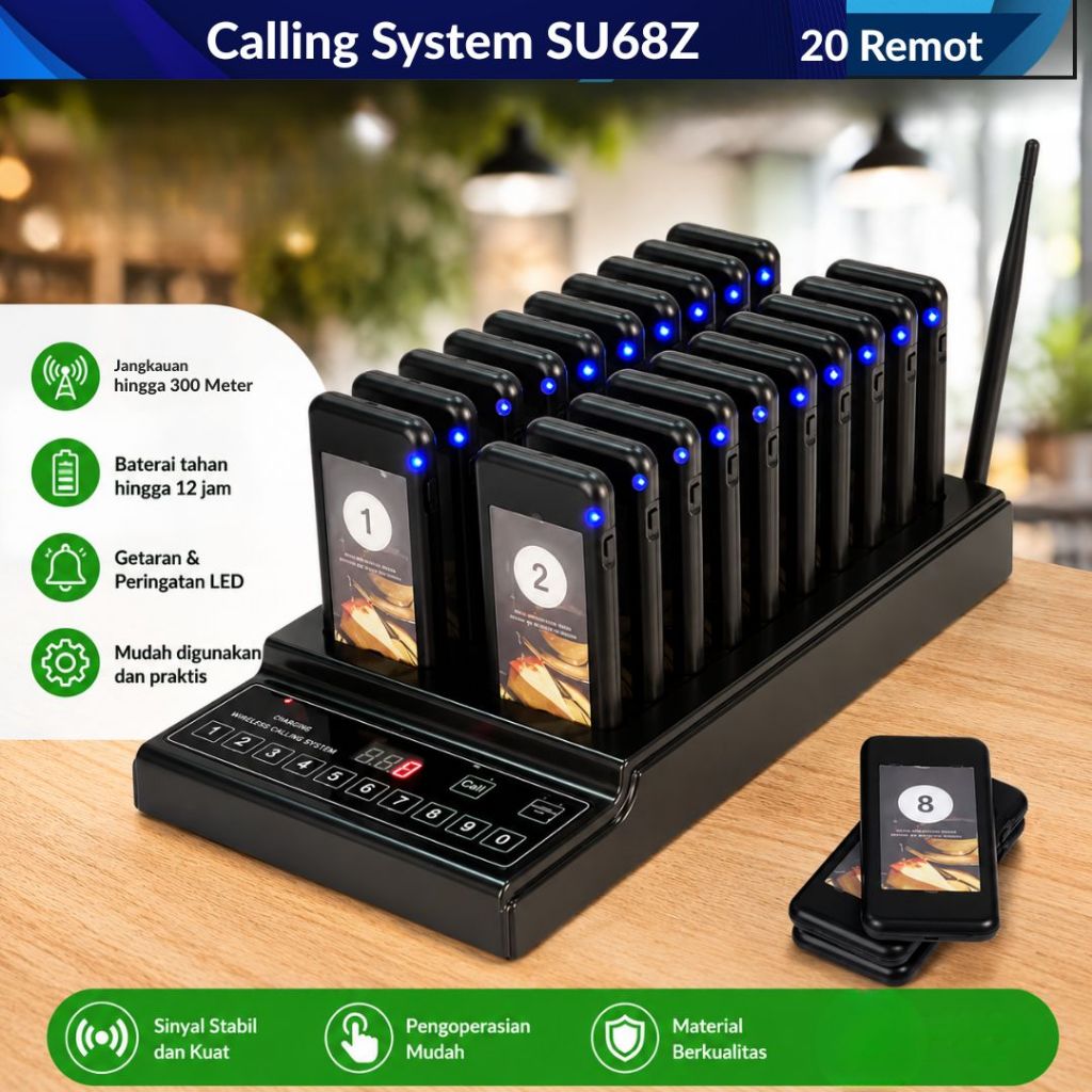 Jual Wireless Calling System Restaurant Pager Mesin Antrian 20 Pager ...