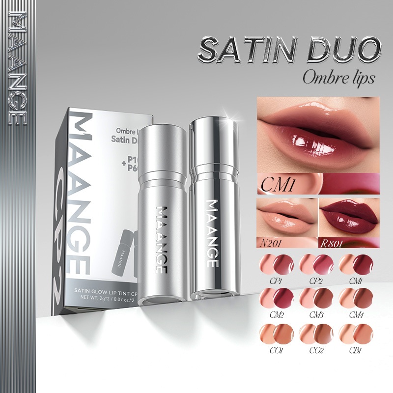 Jual MAANGE Satin Glow Lip Tint Duo Kit Non-sticky Hydrating Lip Glossy ...