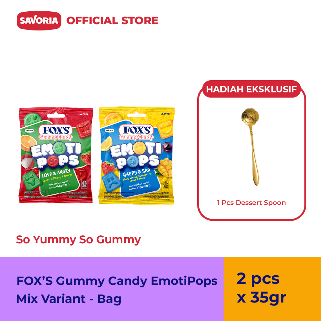 Jual FOX'S Gummy Candy EmotiPops Mix Variant 2Pcs x 35g Gratis Dessert ...