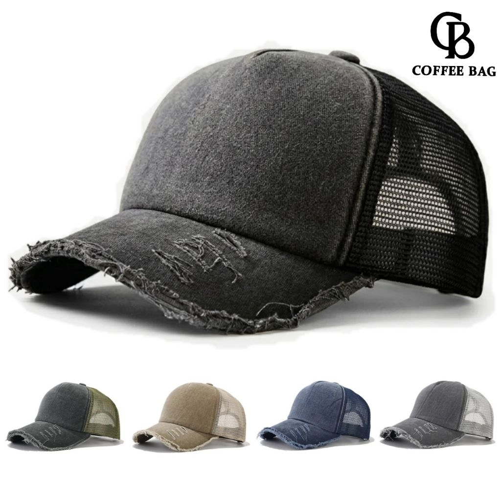 Jual [CB] Topi Trucker Jaring Denim Premium Washed High Quality - Topi ...