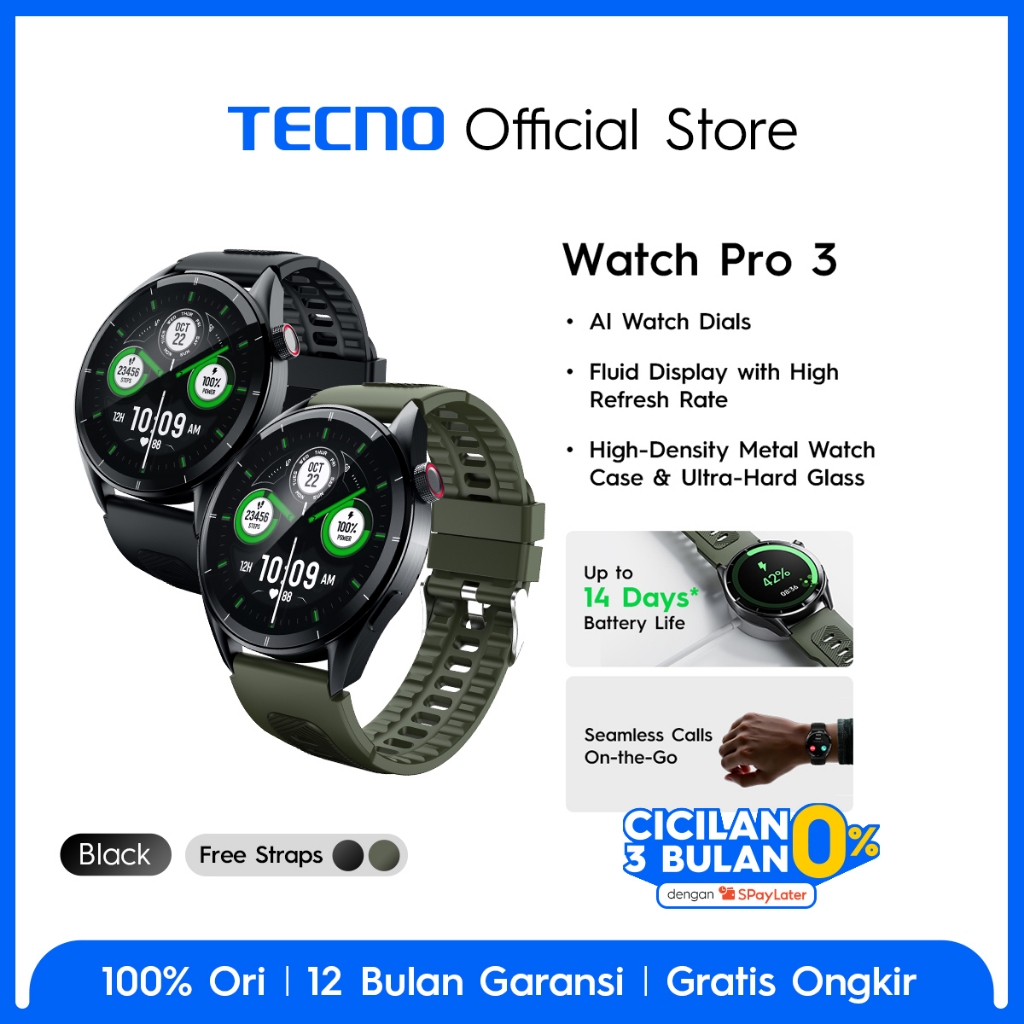 Jual TECNO Watch Pro 3 AI Watch Dials | Fluid Display with High Refresh ...