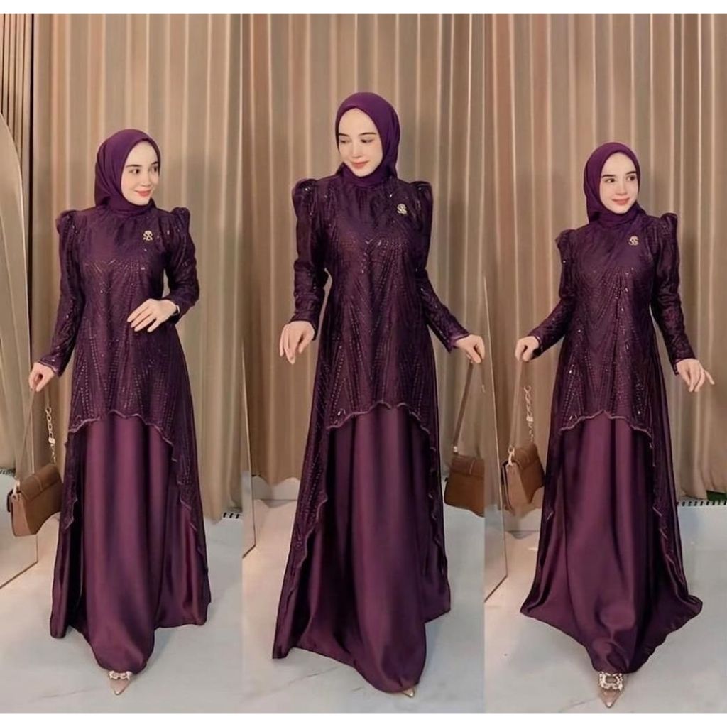 Jual Mazaya Dress Velvet Brukat Elegan Model A Line Tampilan Mewah ...