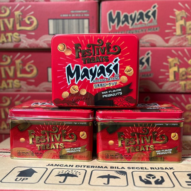 Jual [KARTONAN ISI 6] KACANG MAYASI FESTIVE KALENG KOTAK MERAH KARTONAN ...
