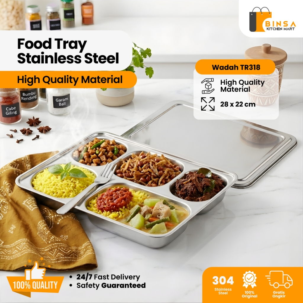 Jual BINSA - Food Tray Sekat Stainless Ompreng MBG Dengan Tutup Tempat ...