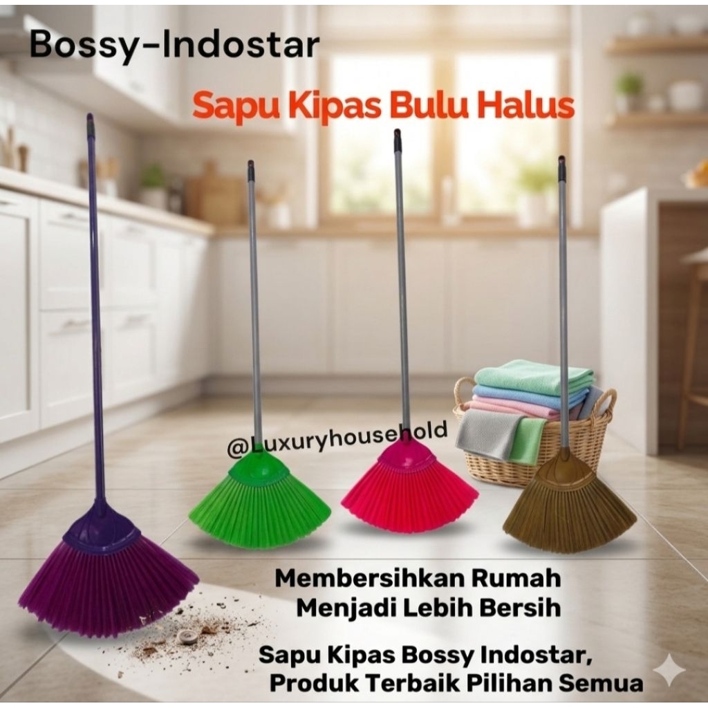 Jual SAPU Kipas Bossy Indostar Gagang Besi Bulu Kilat Halus/ sapu nilon ...