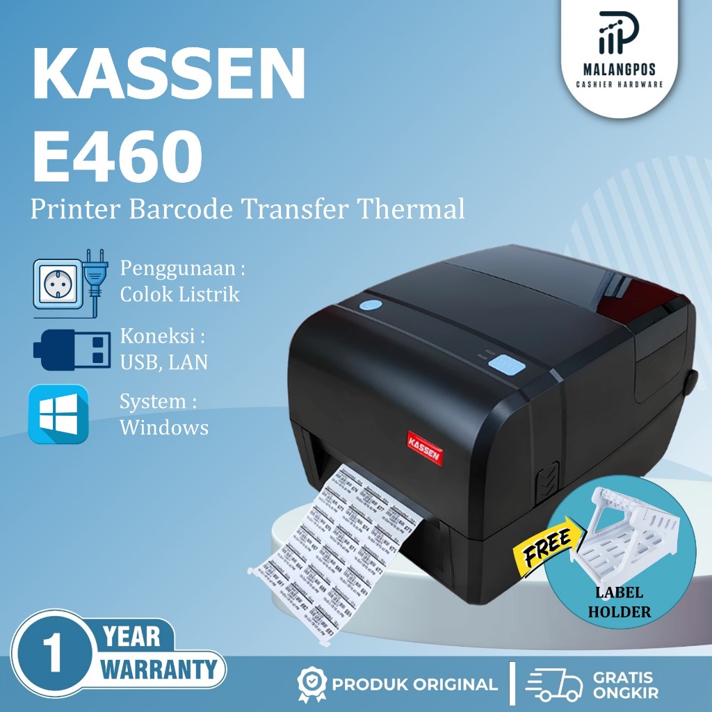 Jual Kassen E460 Printer Label Barcode Transfer Thermal 100mm USB LAN ...